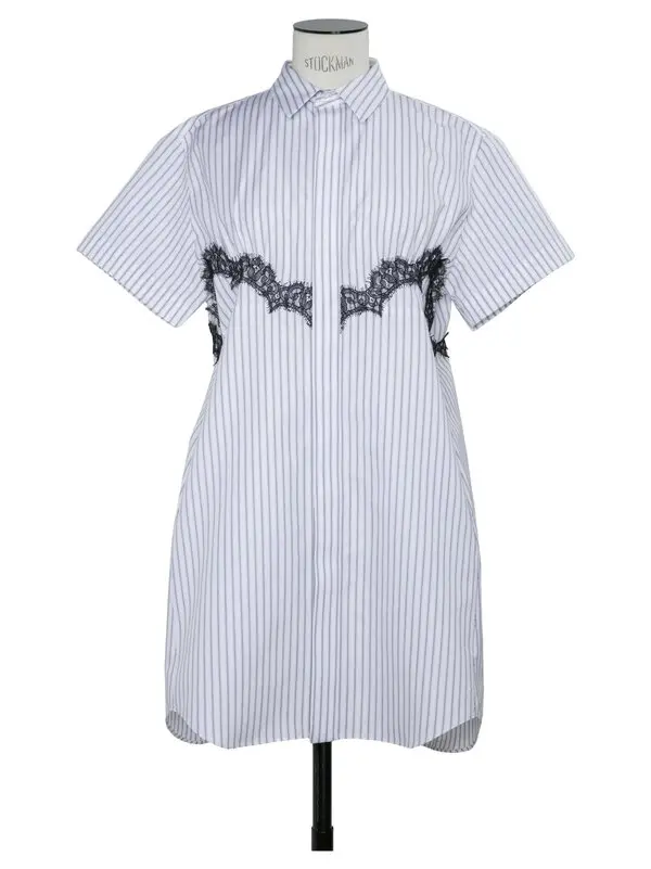Sacai Striped Shirt Dress With Lace Trim - Off White