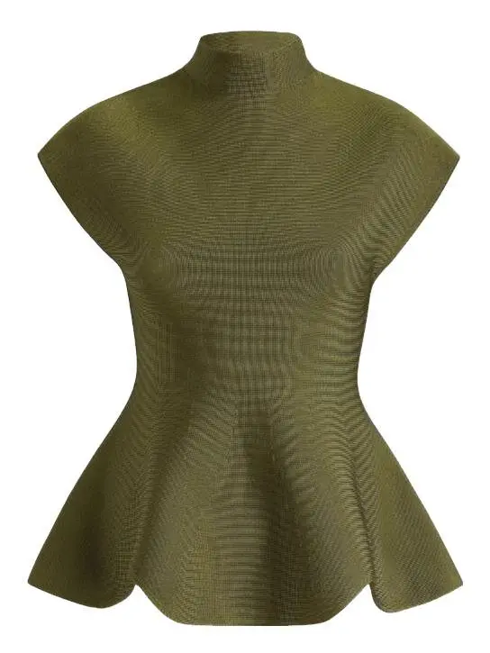 Khaite Andra Peplum Knit Top - Green