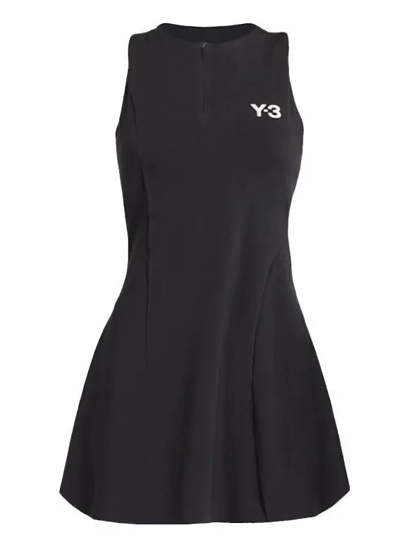 Y3 Asymmetrical Cutout Tennis Dress With Built-in Bra And Cycling Shorts - Black