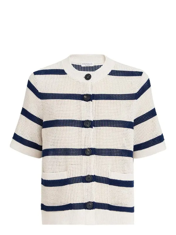 Brunello Cucinelli Striped Mesh Knit Cardigan - Blue