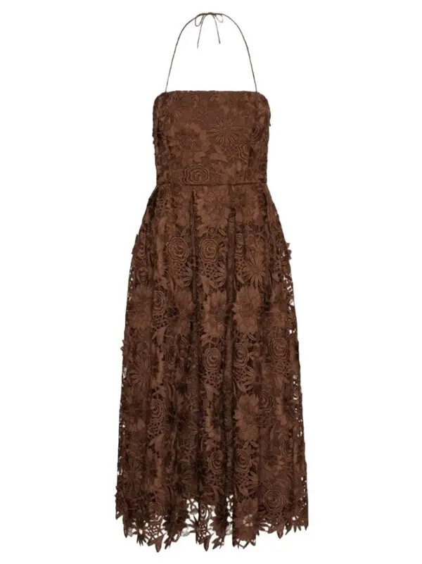 ROTATE BY BIRGER CHRISTENSEN Floral Lace Midi Dress - Dark Brown