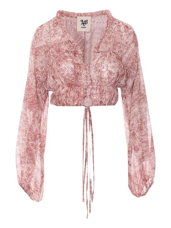 ANIYE BY Paisley V-neck Cropped Blouse - Pink