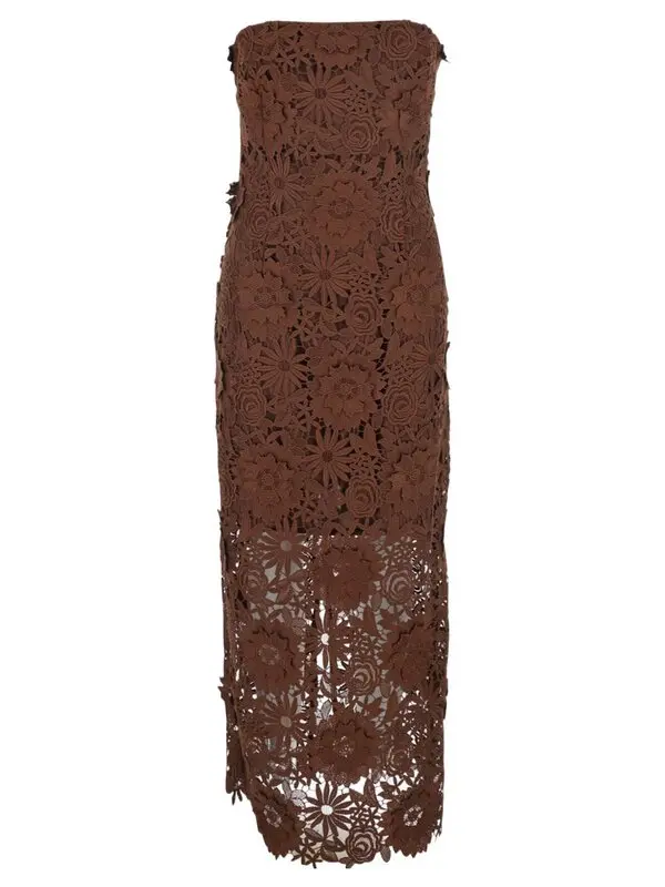 ROTATE BY BIRGER CHRISTENSEN 3d Lace Midi Dress - Dark Brown
