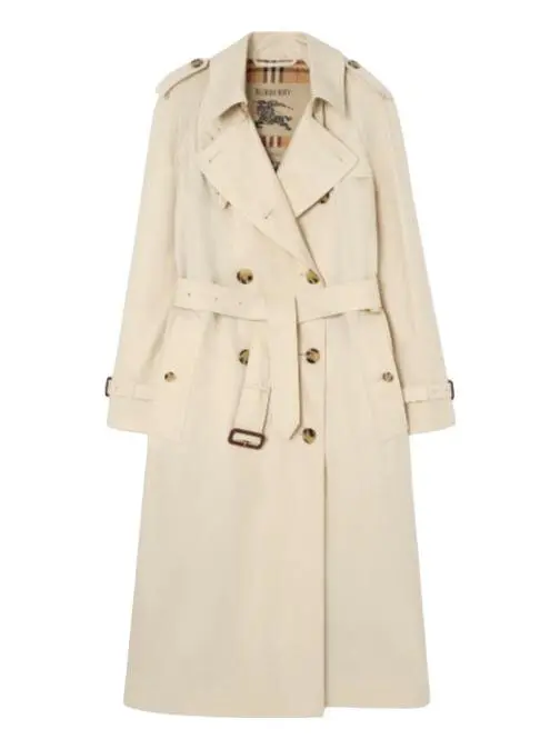Burberry Long Tropical Gabardine Waterloo Trench Coat - Stone Beige