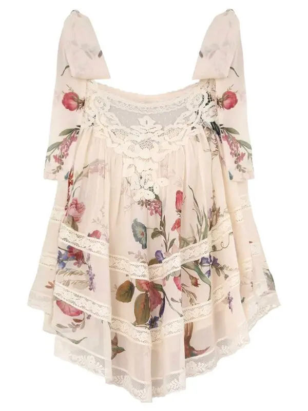 Zimmermann Floral Lace-trim Mini Dress - Vanilla Floral