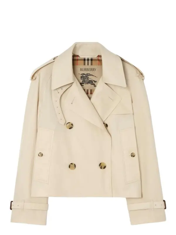 Burberry Cropped Mayfair Trench Jacket In Tropical Gabardine - Stone Beige
