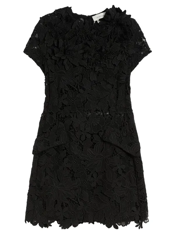 Sportmax Floral Appliqué Lace Mini Dress - Black