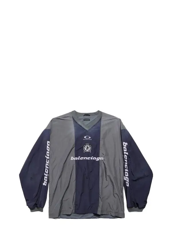 Balenciaga V-neck Long Sleeve Sweatshirt With Embroidered Graphics - Navy Blue/red