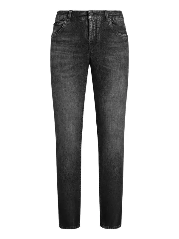 Dolce & Gabbana Logo Plaque Slim Fit Jeans - Black