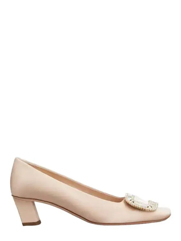 ROGER VIVIER Belle Vivier Satin Pumps With Crystal Buckle - White, Black