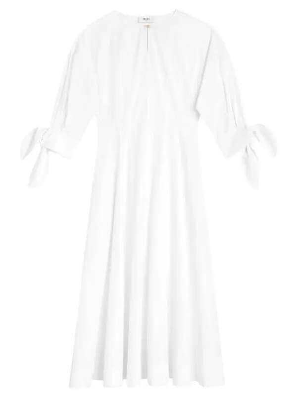 Celine Cotton Poplin Dress With Tie Cuffs - White