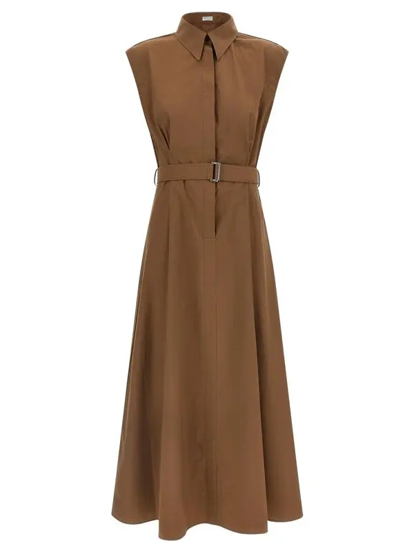 Brunello Cucinelli Sleeveless Belted Dress - Brown