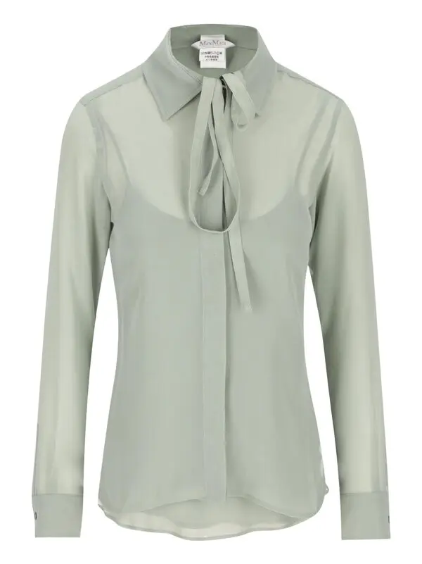 Max Mara Tie-neck Collared Long Sleeve Top - Gray