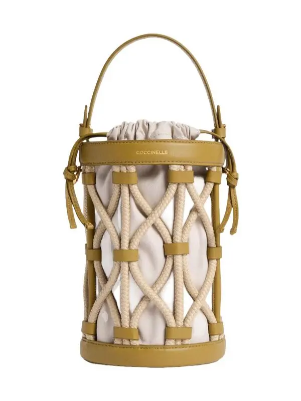 COCCINELLE Logo Stamp Drawstring Bucket Bag - Seaweed/natural