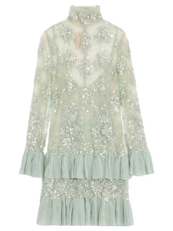 Valentino Garavani Long Sleeve Ruffle Dress - Gray