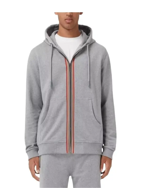 Burberry Icon Stripe Zip Hoodie - Gray
