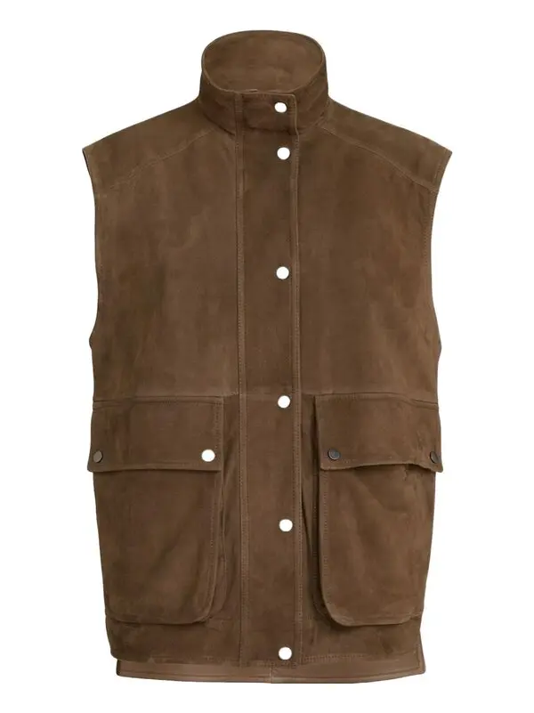 Brunello Cucinelli Sleeveless Zipper And Snap Front Vest - Brown