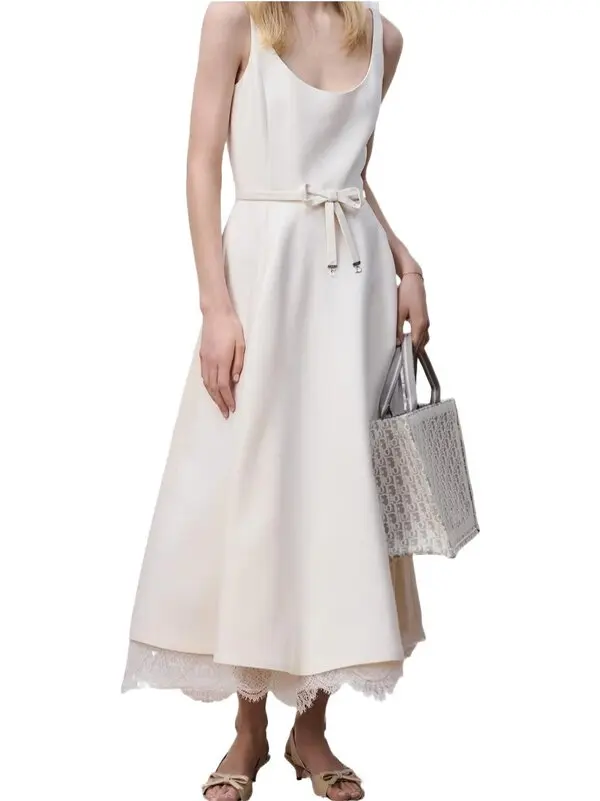 Dior Mid-length Belted Dress With Cd Initials - White