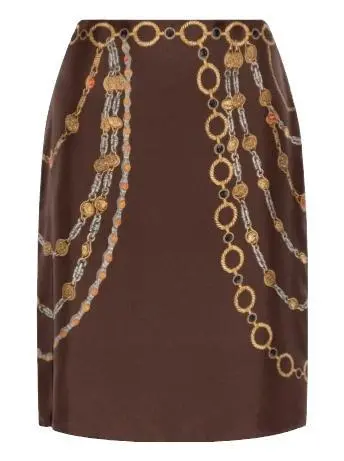 Versace Chain-printed Twill Pencil Skirt - Chocolateamber