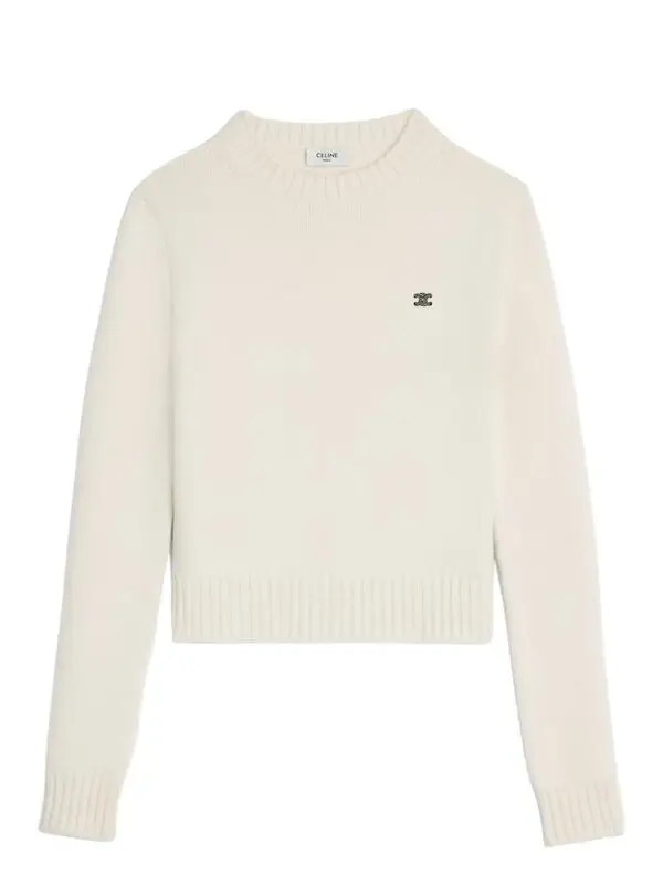 Celine Wool And Cashmere Crewneck Sweater With Triumphal Embroidery - White