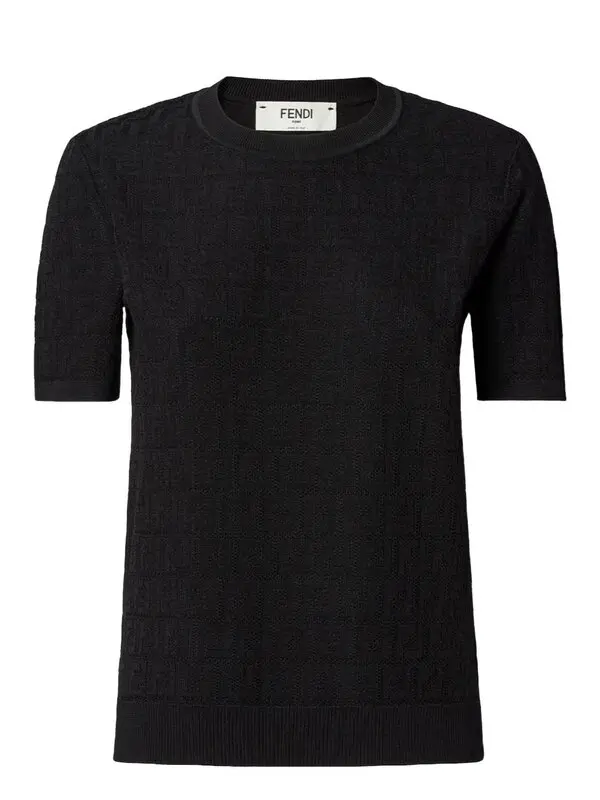 Fendi Ff Jacquard Short Sleeved Jumper - Black