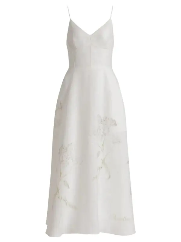 Alberta Ferretti Sleeveless Floral Print Midi Dress - White