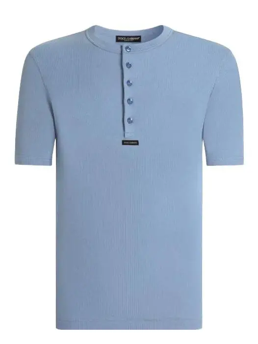 Dolce & Gabbana Dolce Gabbana Serafino Logo Patch Ribbed T-shirt - Blue