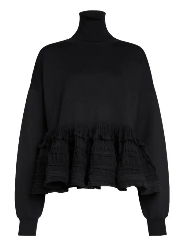 Alaïa High Neck Ruffled Hem Jumper - Black