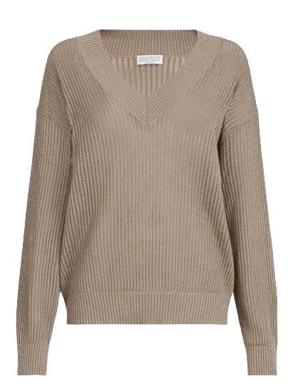 Brunello Cucinelli Ribbed Knit V-neck Sweater - Walnut