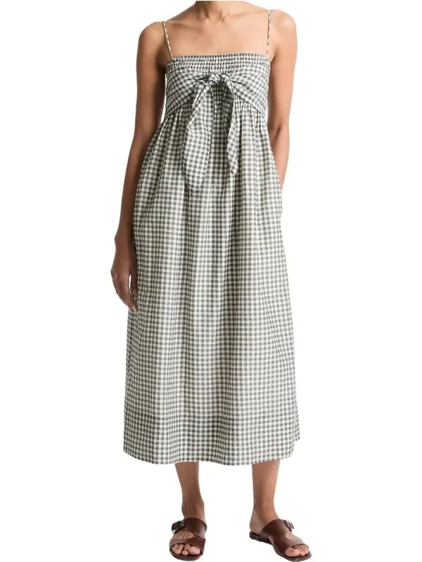 Vince Plaid Midi Dress With Ruffled Neckline - Multicolor