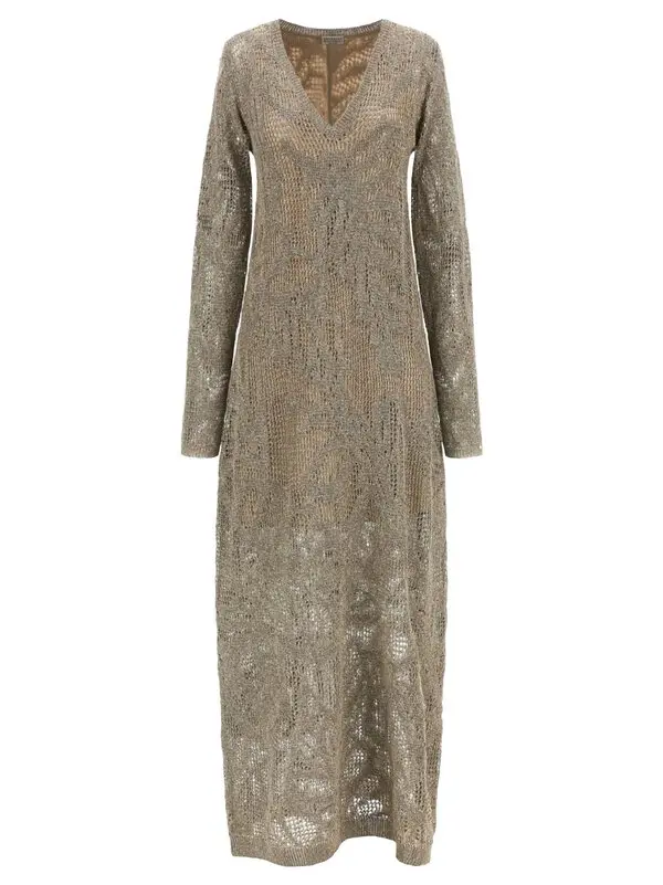 Brunello Cucinelli Long Sleeve Sequin-embellishment Knitted Dress - Gray