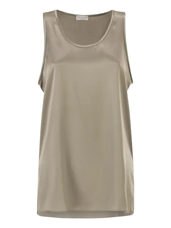 Brunello Cucinelli Satin Sleeveless Blouse - Nude