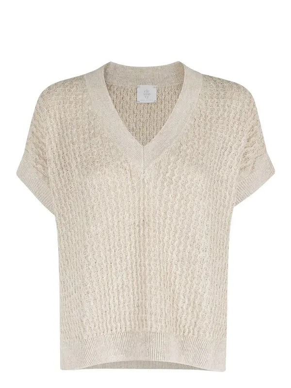 Eleventy V-neck Short-sleeve Knit Top - Ivory