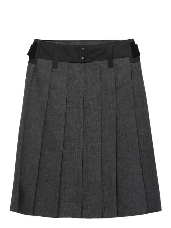 Prada Pleated Hopsack And Technical Fabric Midi Skirt - Slate Ash