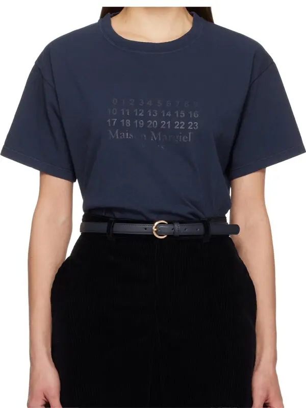 MAISON MARGIELA Crewneck T-shirt With Numeric Logo - Vintage Blue