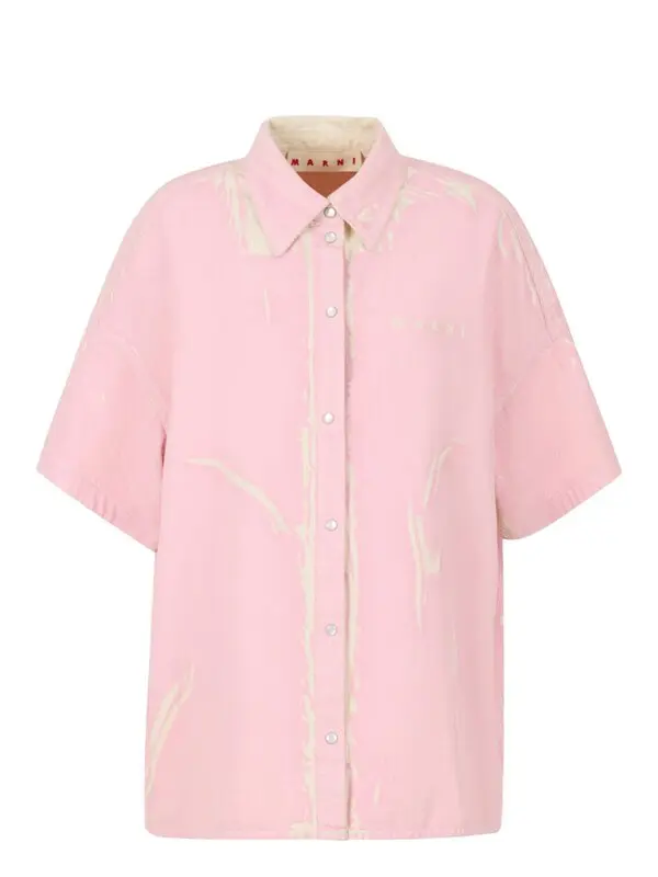 Marni Printed Drop Shoulder Short Sleeve Shirt - Pinkgummy