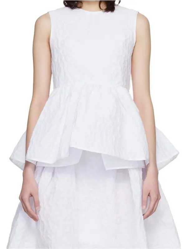 Cecilie Bahnsen Sleeveless Embroidered Top With Tiered Ruffle Hem - White
