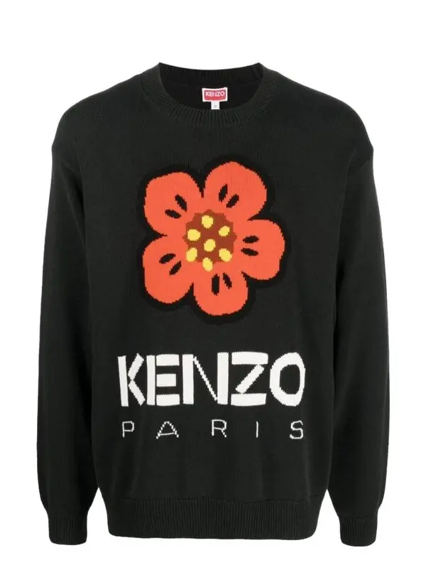 Kenzo Boke Flower Logo Intarsia Crewneck Jumper - Black