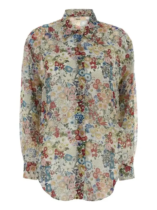 Khaite Goya Floral Printed Long Sleeve Shirt - Nude