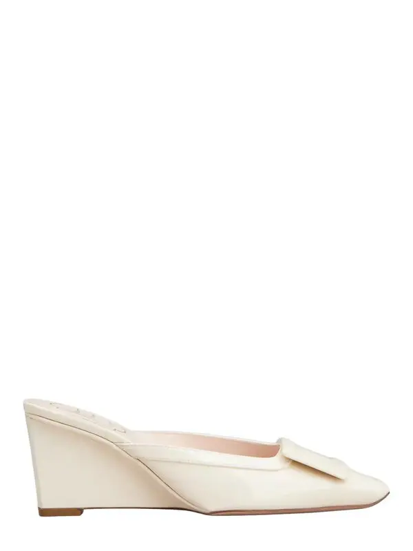 ROGER VIVIER Belle Vivier Wedge Mules In Patent Leather - Off White