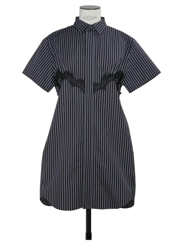 Sacai Striped Lace Embellished Shirt Dress - Black