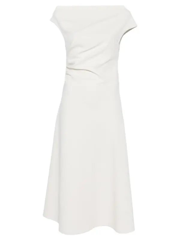 P.a.r.o.s.h Draped Boatneck Midi Dress - White