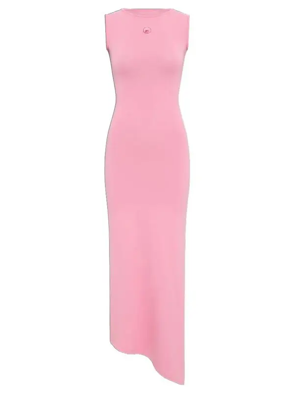 MARINE SERRE Embellished Logo Asymmetrical Midi Dress - Pink