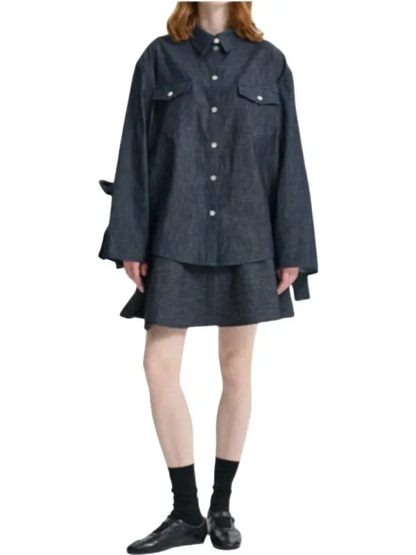 Cecilie Bahnsen Long Sleeve Shirt With Sleeve Ties - Blue