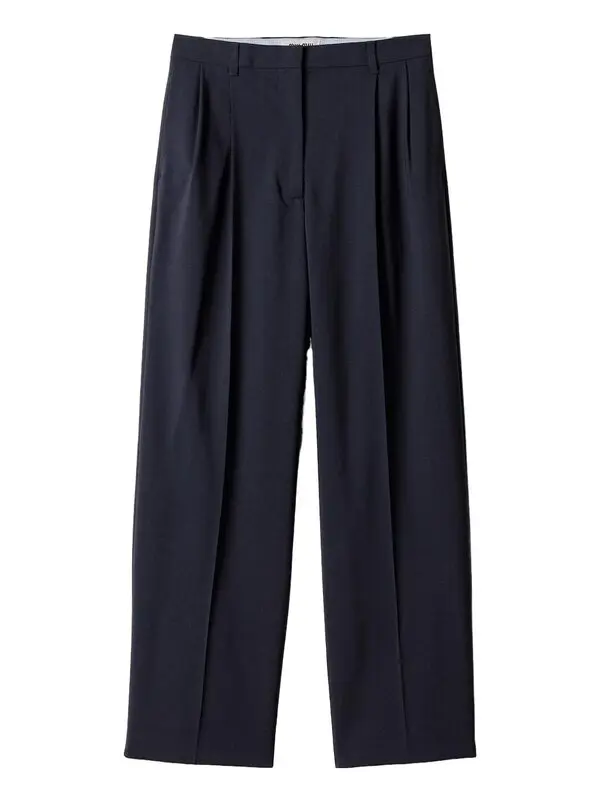 Miu Miu Wide-leg Wool Trousers With Embroidered Logo - Blue