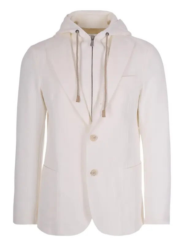 Eleventy Layered Drawstring Hooded Jacket - White