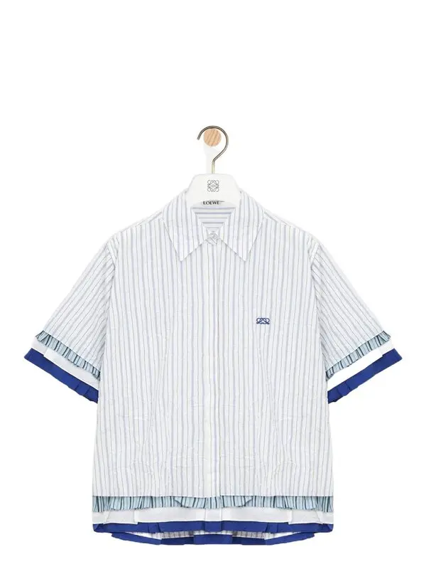 Loewe Striped Short-sleeve Shirt With Double L Embroidery - White