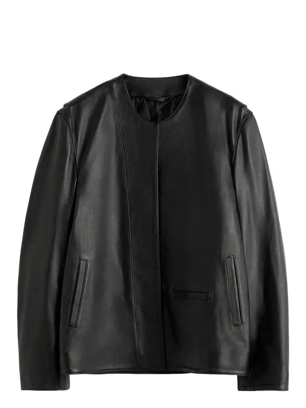 TOTEME Collarless Pocket Leather Jacket - Black