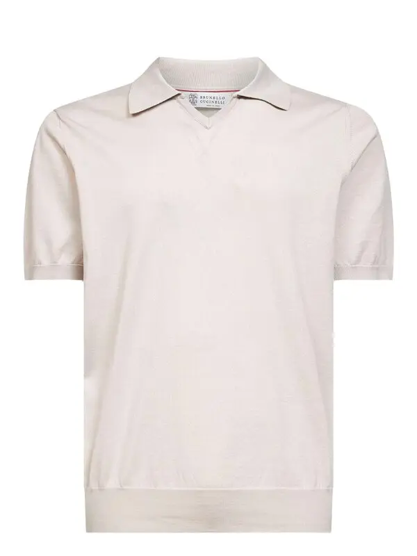 Brunello Cucinelli Short Sleeved Ribbed Polo Shirt - Beige