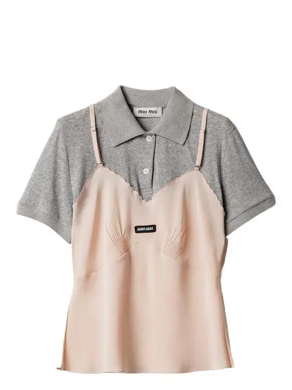 Miu Miu Marocain Crepe Top - Peach/gray